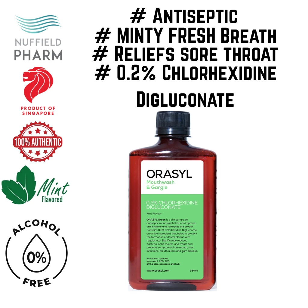 ORASYL GREEN - Chlorhexidine Digluconate Gargle/Mouthwash (250ML) Expi ...