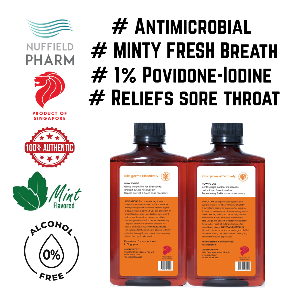BUNDLE OF 2 ORASYL ORANGE - Povidone-Iodine Mouthwash & Gargle 250ML E ...